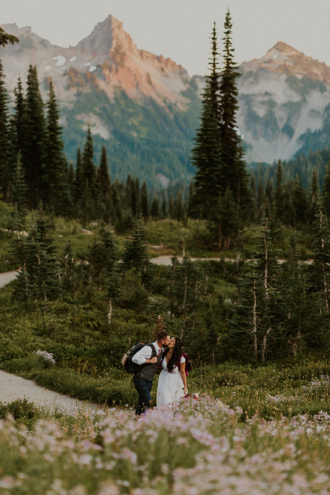 Dreamy Mount Rainier Wildflower Elopement at Myrtle Falls